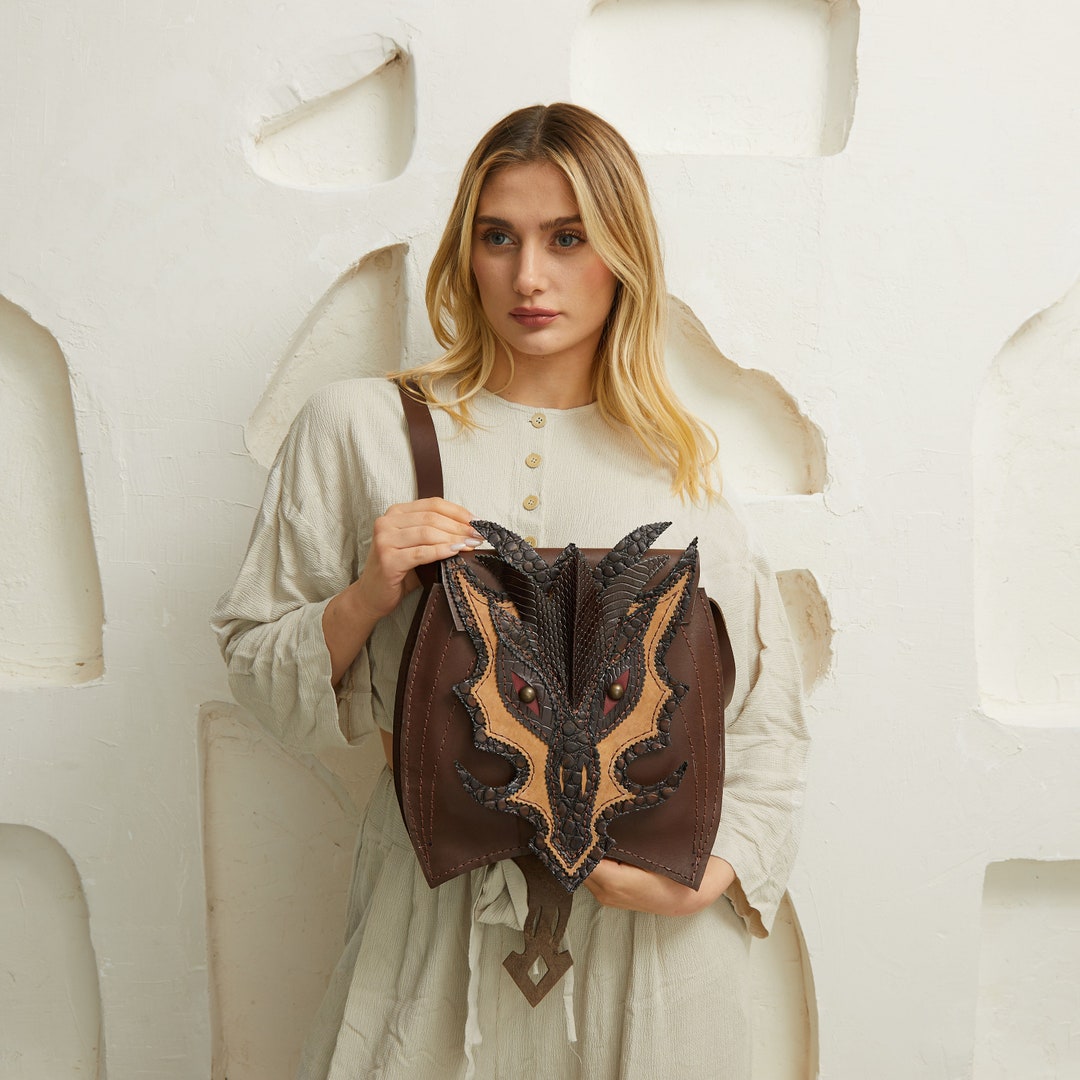 Dragon Head Leather Messenger Bag Leather Goth Purse for Dragon Leather ...