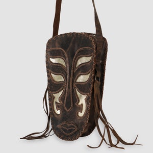 African Mask Crossbody Purse, Handmade Black Women Leather African Bag ...