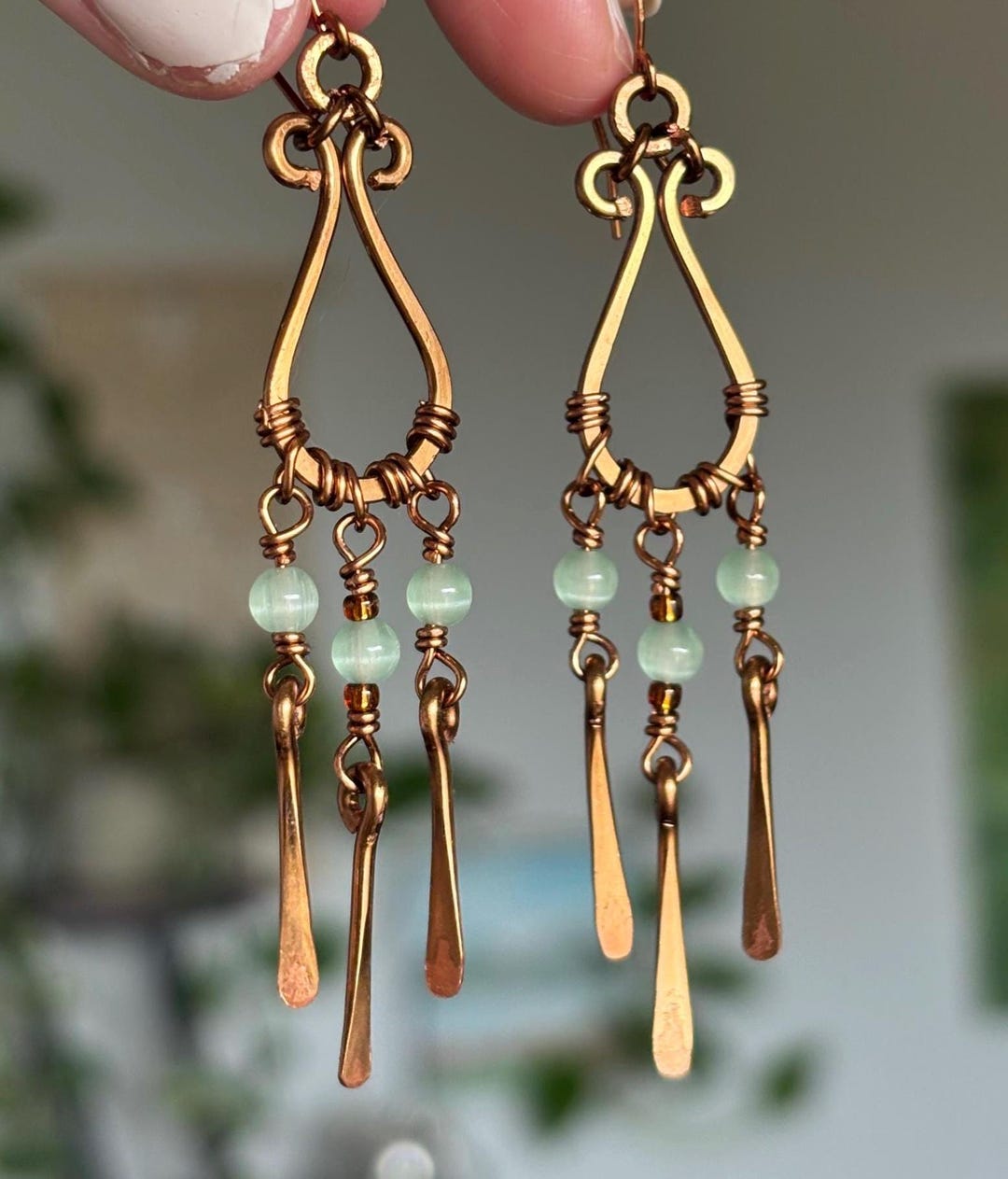 Handmade Wire and Glass Dangle Earrings - Etsy