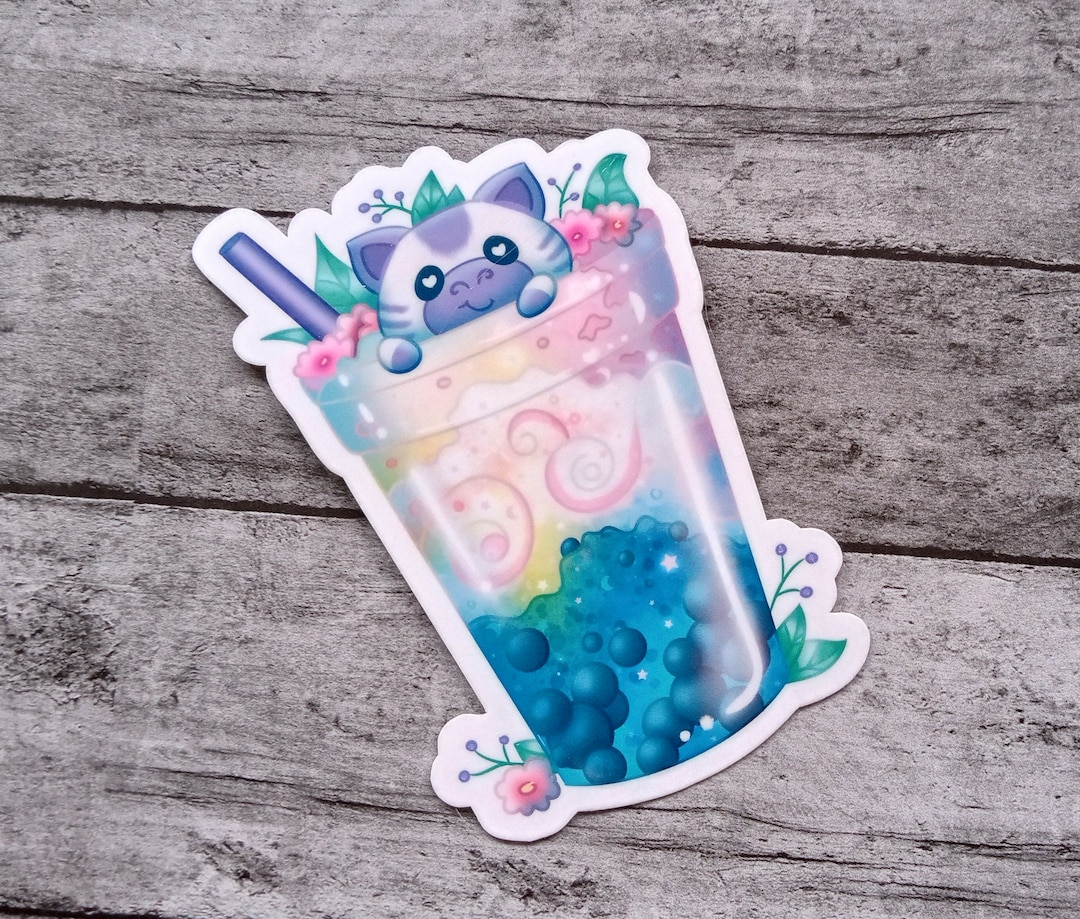Cute Kawaii Purple Zebra in Boba Tea Cup With Magic Swirls and Flowers ...