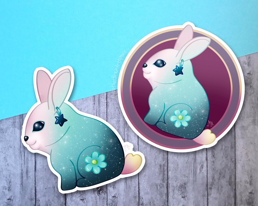Astro-bunny Kawaii Vinyl Sticker, 2 Design Options With Emblem or ...