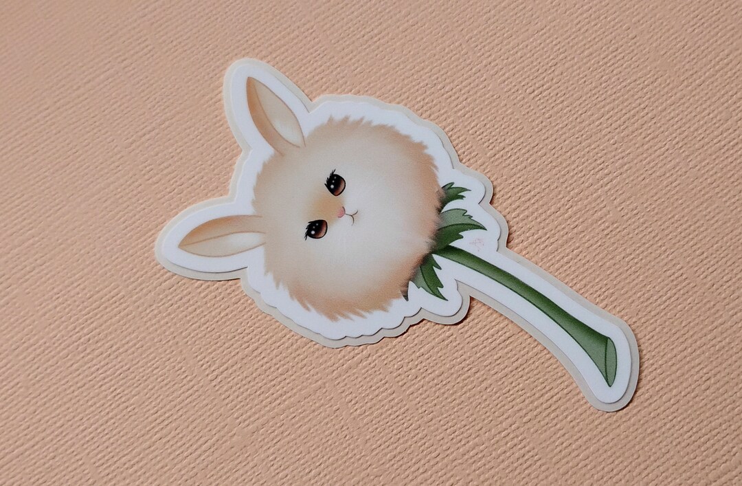 Kawaii Fluffy Bunny Dandelion Vinyl Sticker, 3 Inches Water Resistant ...