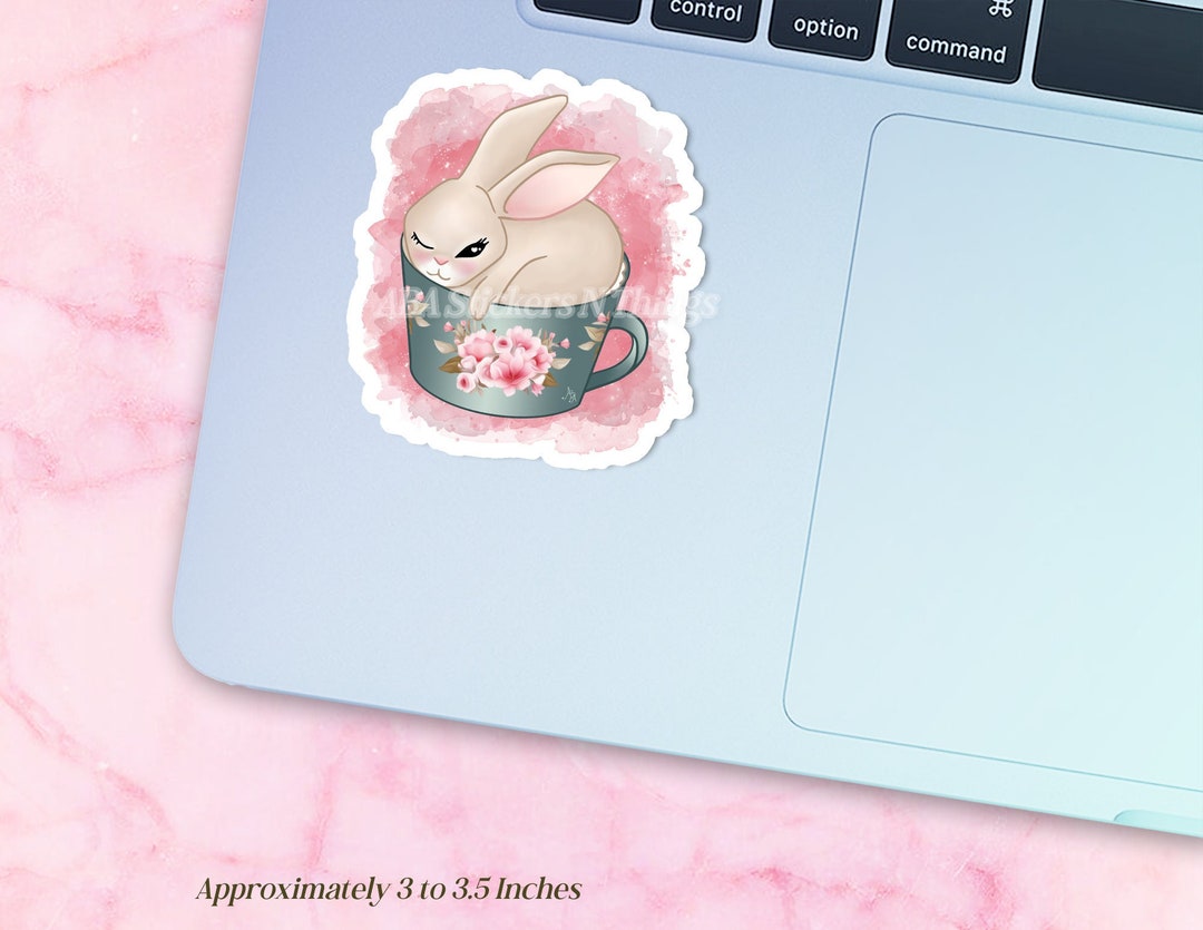 Adorable Chibi Bunny in a Teacup Sticker, Sleepy Bunny Rabbit in Floral ...