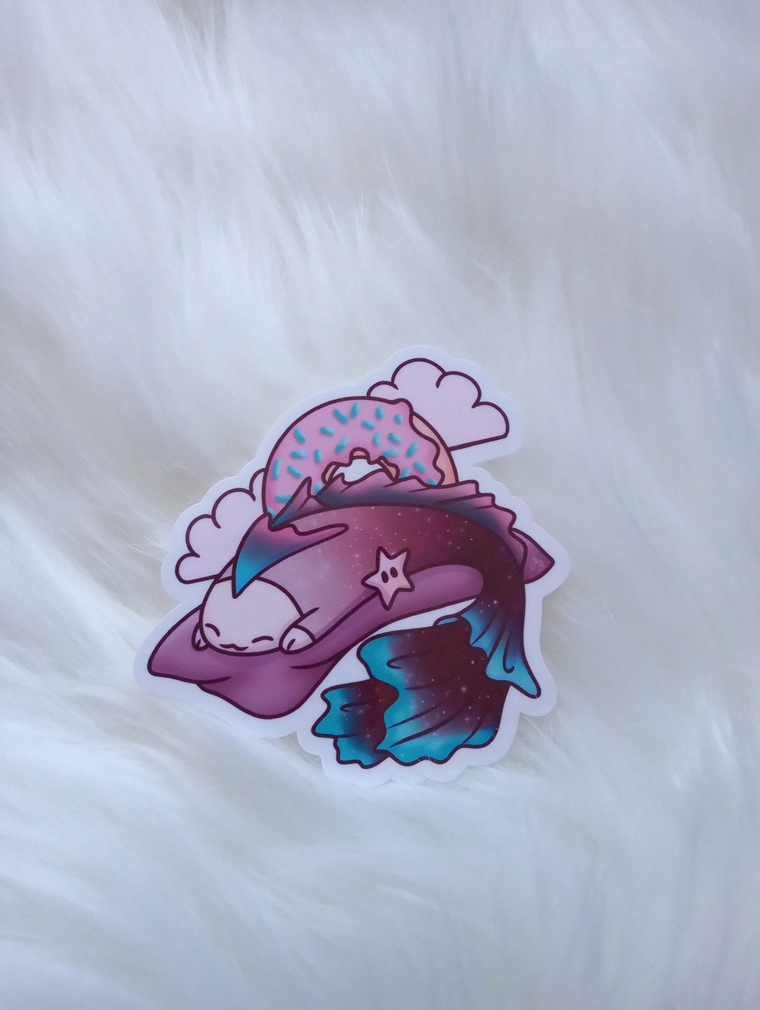 Chibi Cosmic Fish Vinyl Sticker Chibi Catfish Donut Moon Waterproof ...