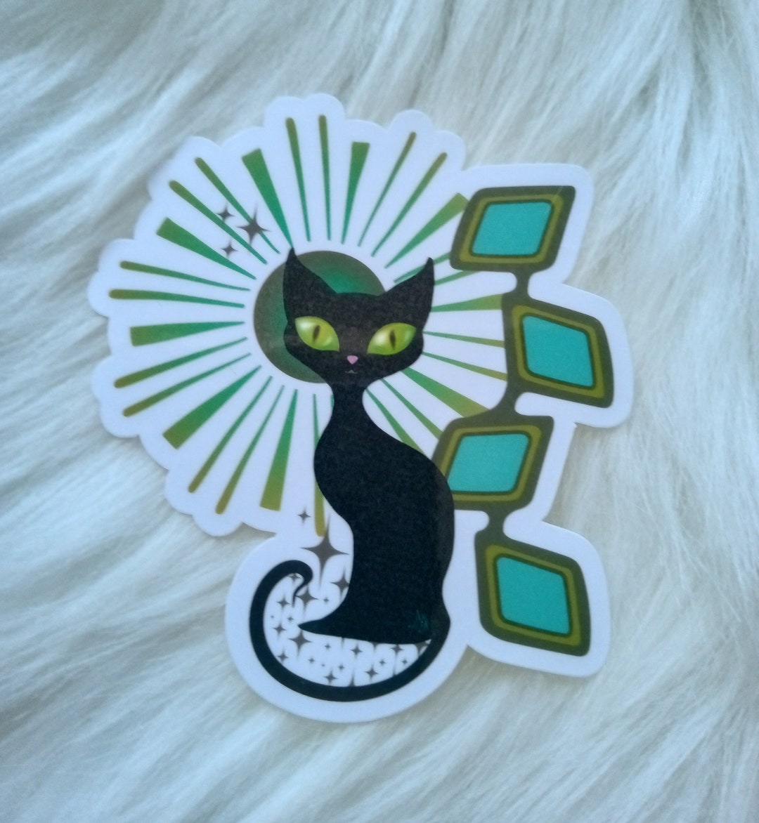 Retro Atomic Cat Vinyl Sticker - Glossy Water Resistant Sticker of ...