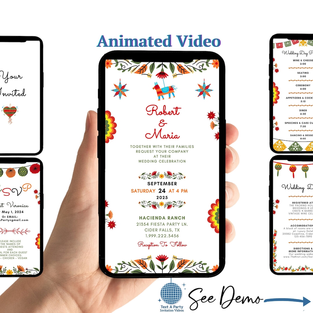 Animated Fiesta Wedding Invitation: Mexican, Music, Digital Template - Etsy