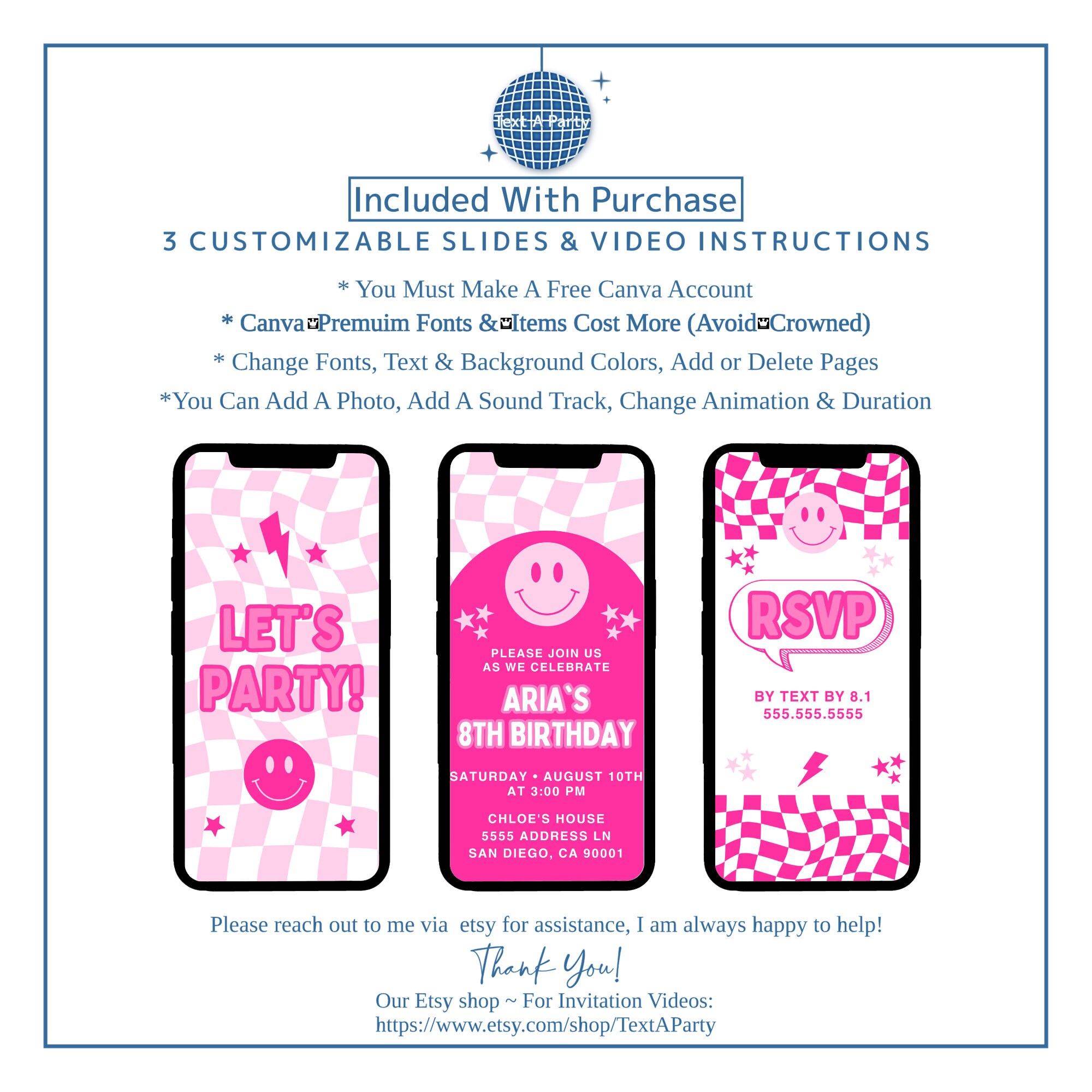 Animated Preppy Smile Face Birthday Invitation, Video Text Invite, Wavy ...