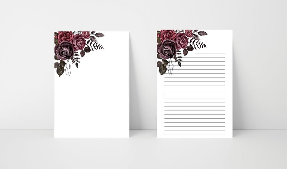 Printable Writing Paper With and Without Lines, Floral Diary Paper ...
