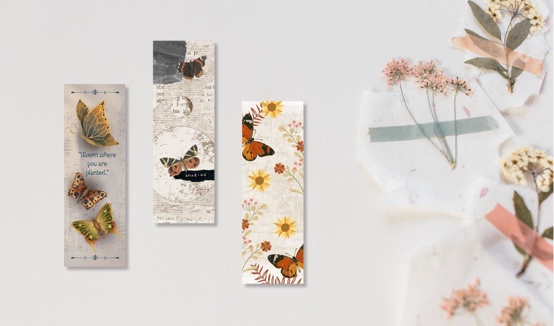 Printable Butterfly Bookmarks Template, Printable Bookmarks Set of 6 ...