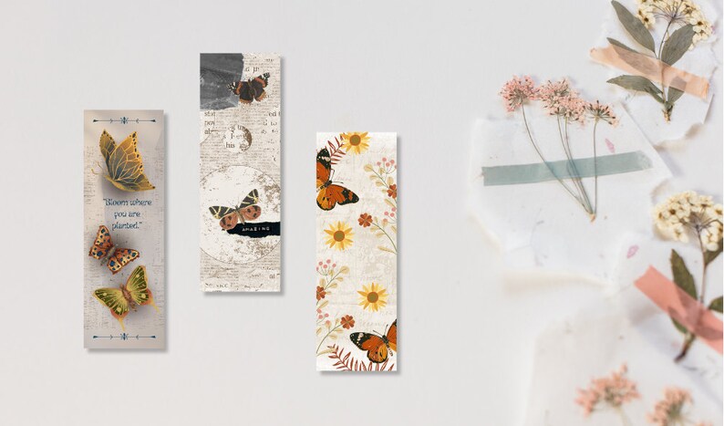 Printable Butterfly Bookmarks Template, Printable Bookmarks Set of 6 ...