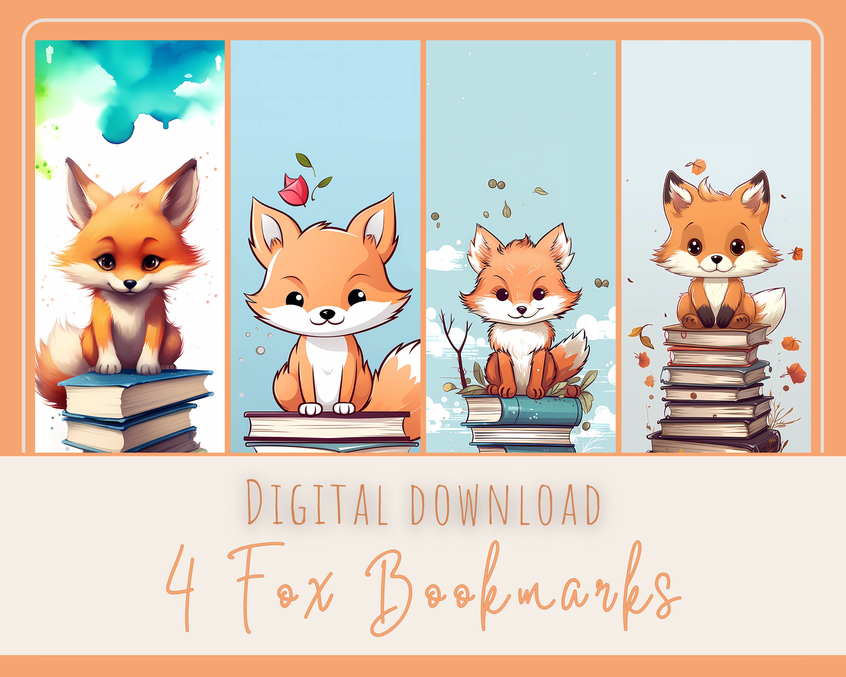 Printable Kids' Fox Bookmarks Instant Download, Printable Bookmarks Set ...