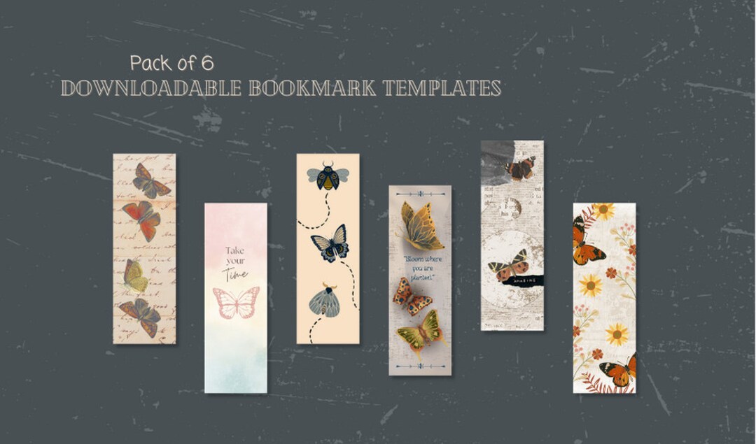 Printable Butterfly Bookmarks Template, Printable Bookmarks Set of 6 ...