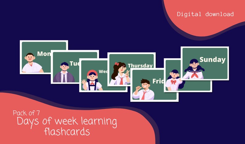 Days of the Week Flashcards: Kids Learning Cards (digital Download) - Etsy