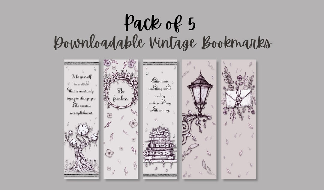 Printable Vintage Bookmarks Template, Printable Bookmarks Set of 5 ...