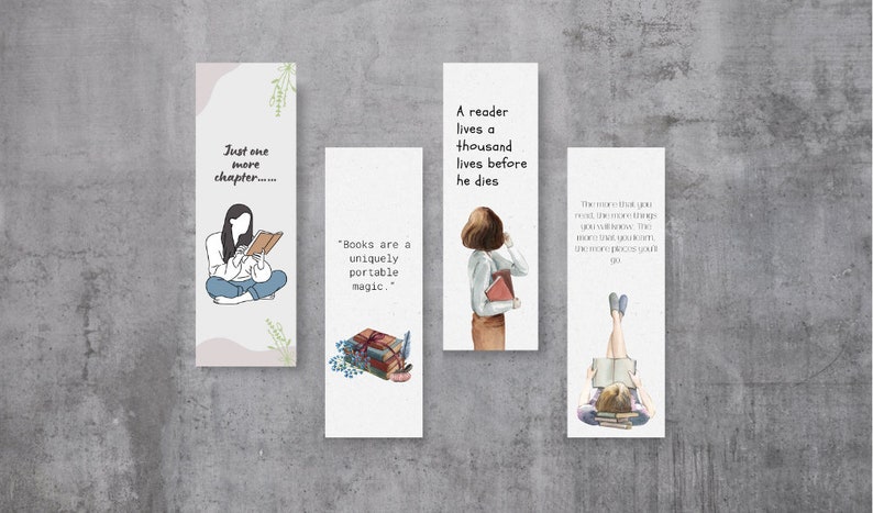 Printable Bookmarks Template, Printable Bookmarks Set of 4, Bookmarks ...