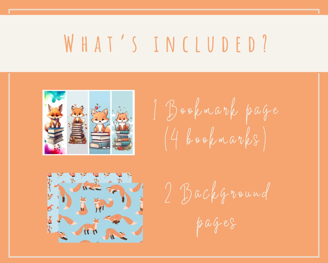 Printable Kids' Fox Bookmarks Instant Download, Printable Bookmarks Set ...