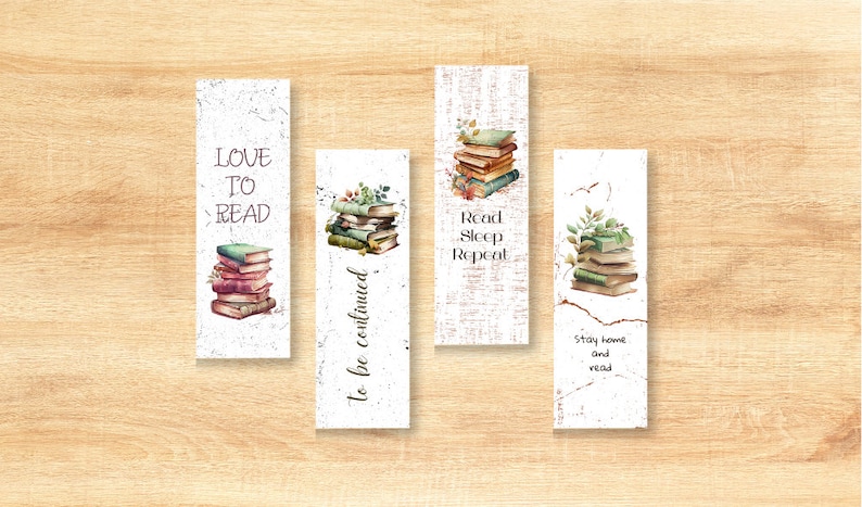 Printable Bookmarks Template, Printable Bookmarks Set of 4, Bookmarks ...
