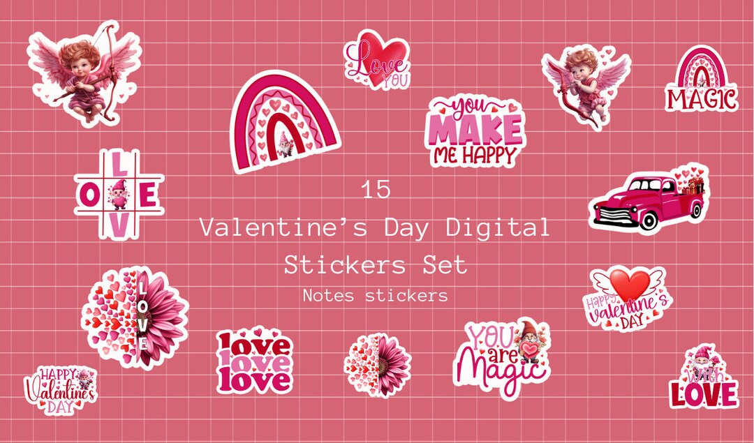 15 Valentine's Day Digital Stickers Bundle INSTANT DOWNLOAD, Printable ...