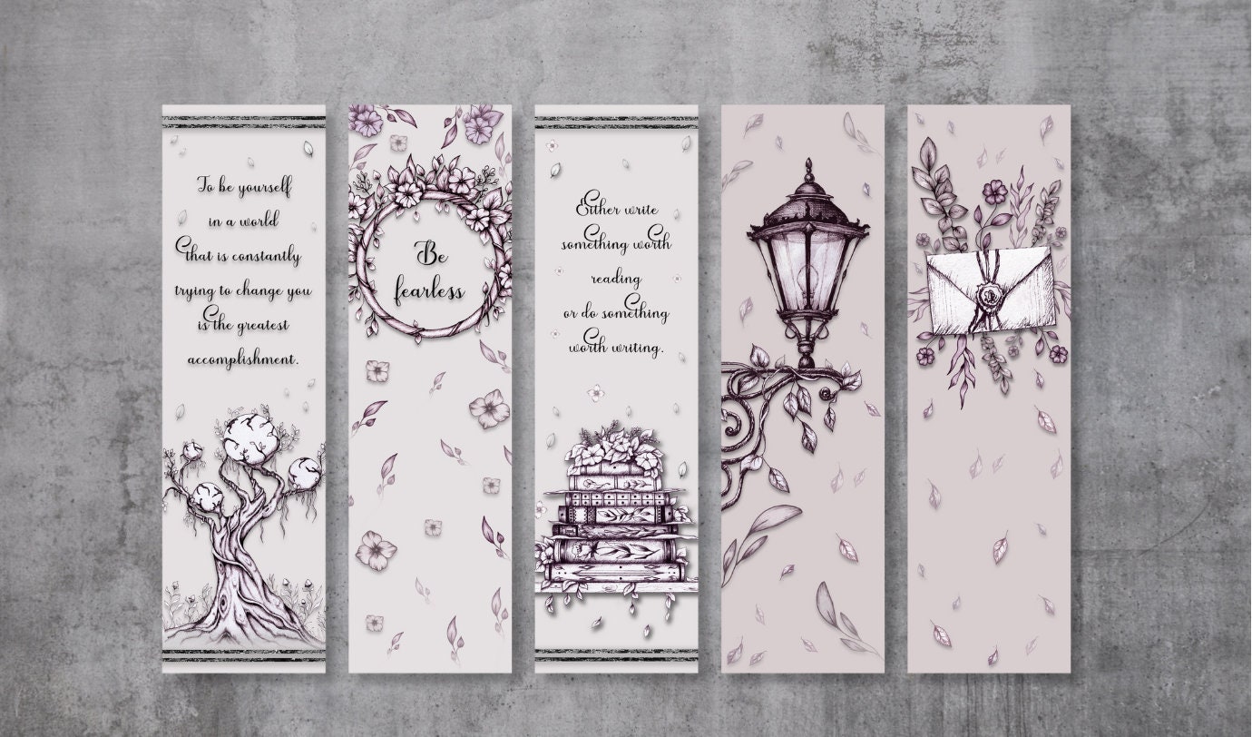 Printable Vintage Bookmarks Template, Printable Bookmarks Set of 5 ...