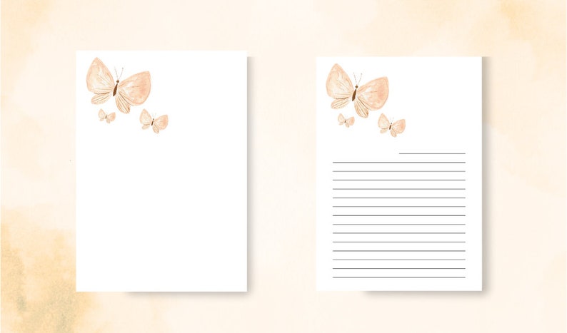 Butterfly Design Printable and Digital Writing Paper With and Without ...