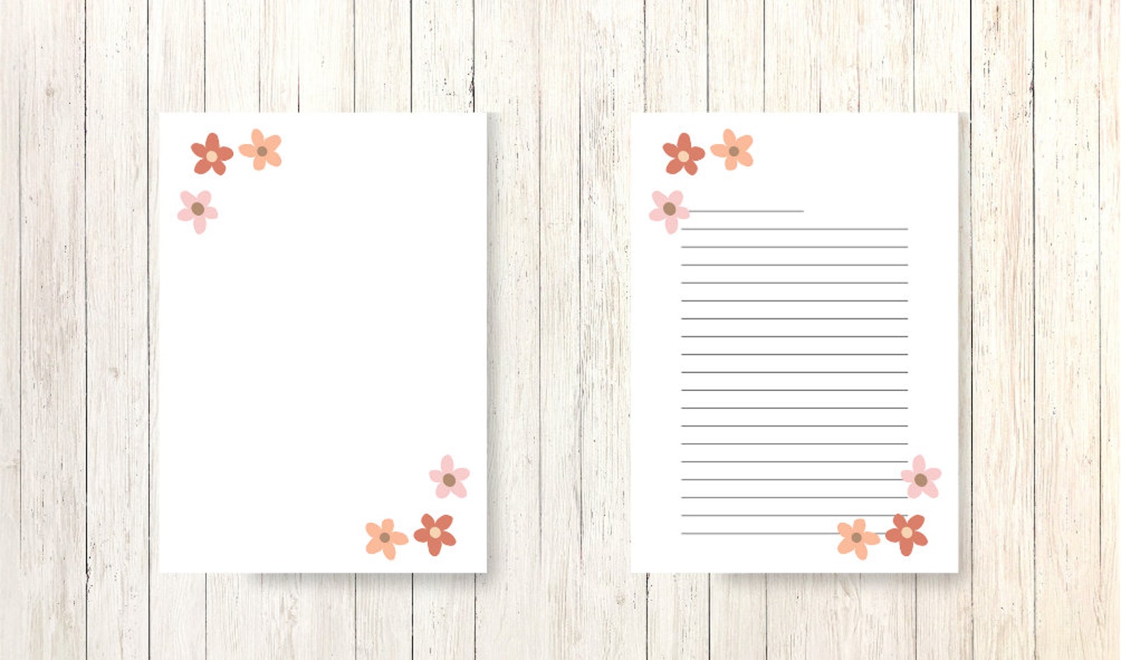 Cute Flowers Printable Writing Paper With and Without Lines, Dairy ...