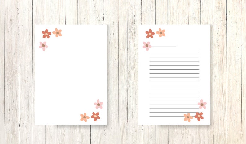 Cute Flowers Printable Writing Paper With and Without Lines, Dairy ...