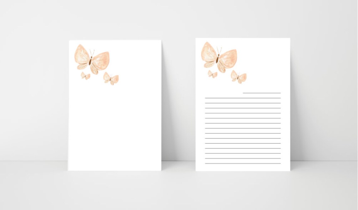 Butterfly Design Printable and Digital Writing Paper With and Without ...