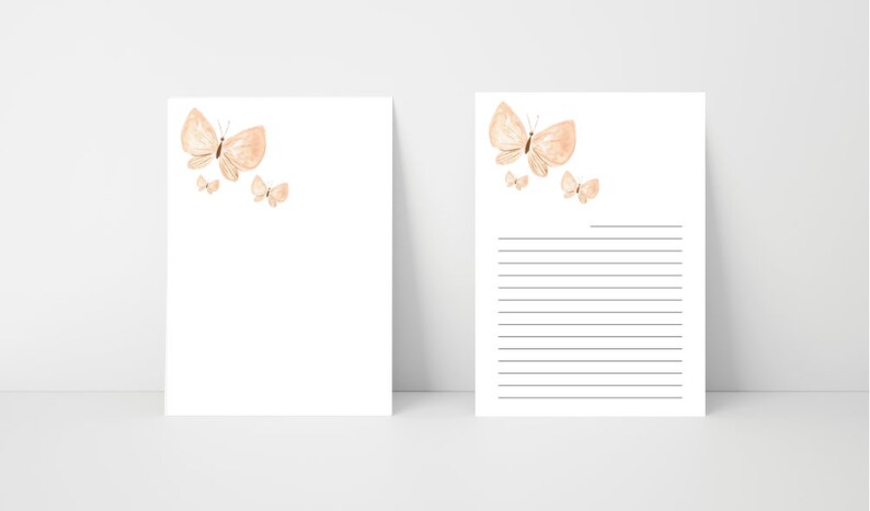 Butterfly Design Printable and Digital Writing Paper With and Without ...