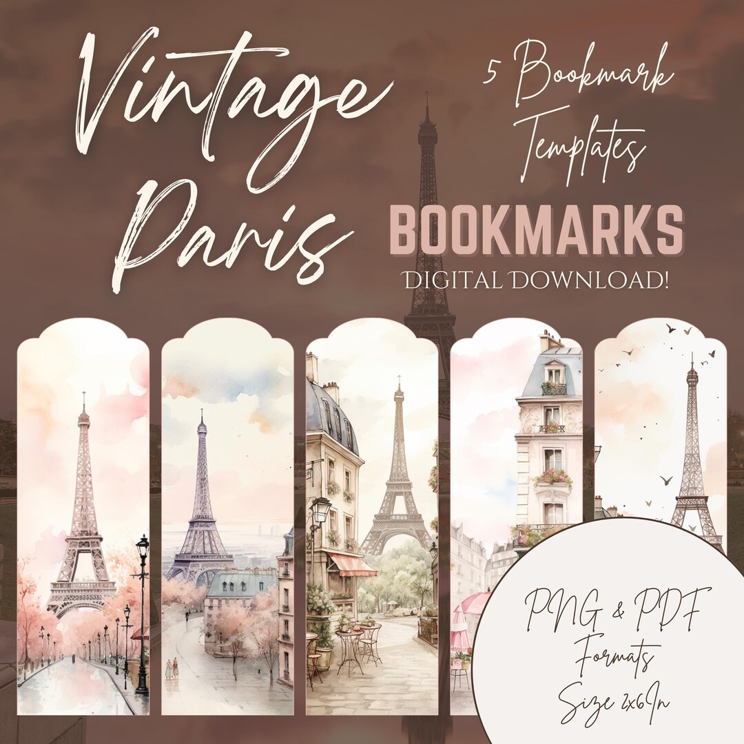 Vintage Paris Bookmarks Template: Printable Bookmark Set of 5 (digital ...