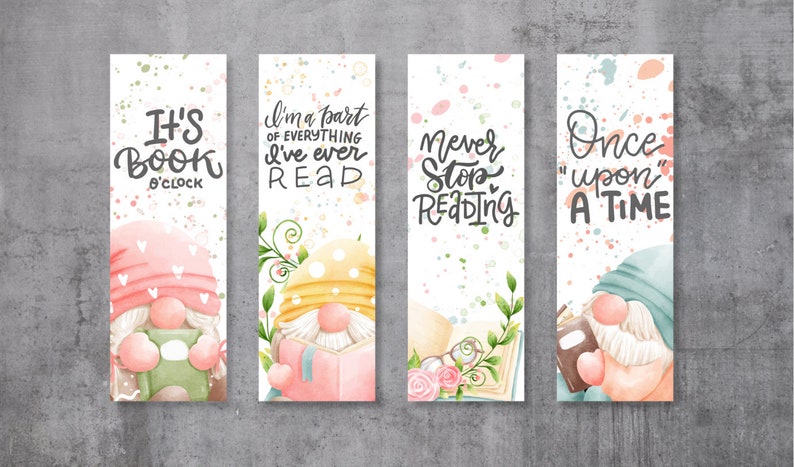 Printable Gnome Bookmarks: Set of 4 Whimsical Designs (digital Download ...