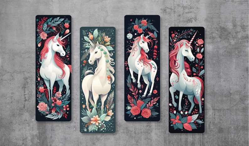 Printable Unicorn Bookmarks Template, Printable Bookmarks Set of 4, Bookmarks, Digital Bookmark ...