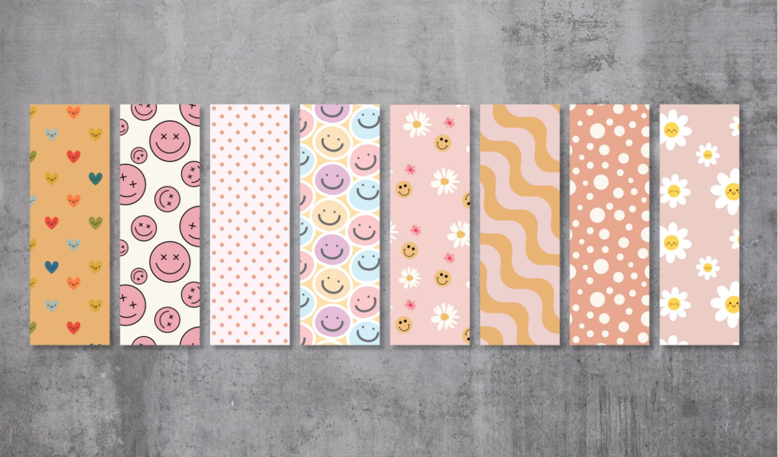 Printable Retro Smiley Bookmarks Template, Printable Bookmarks Set of 8 ...