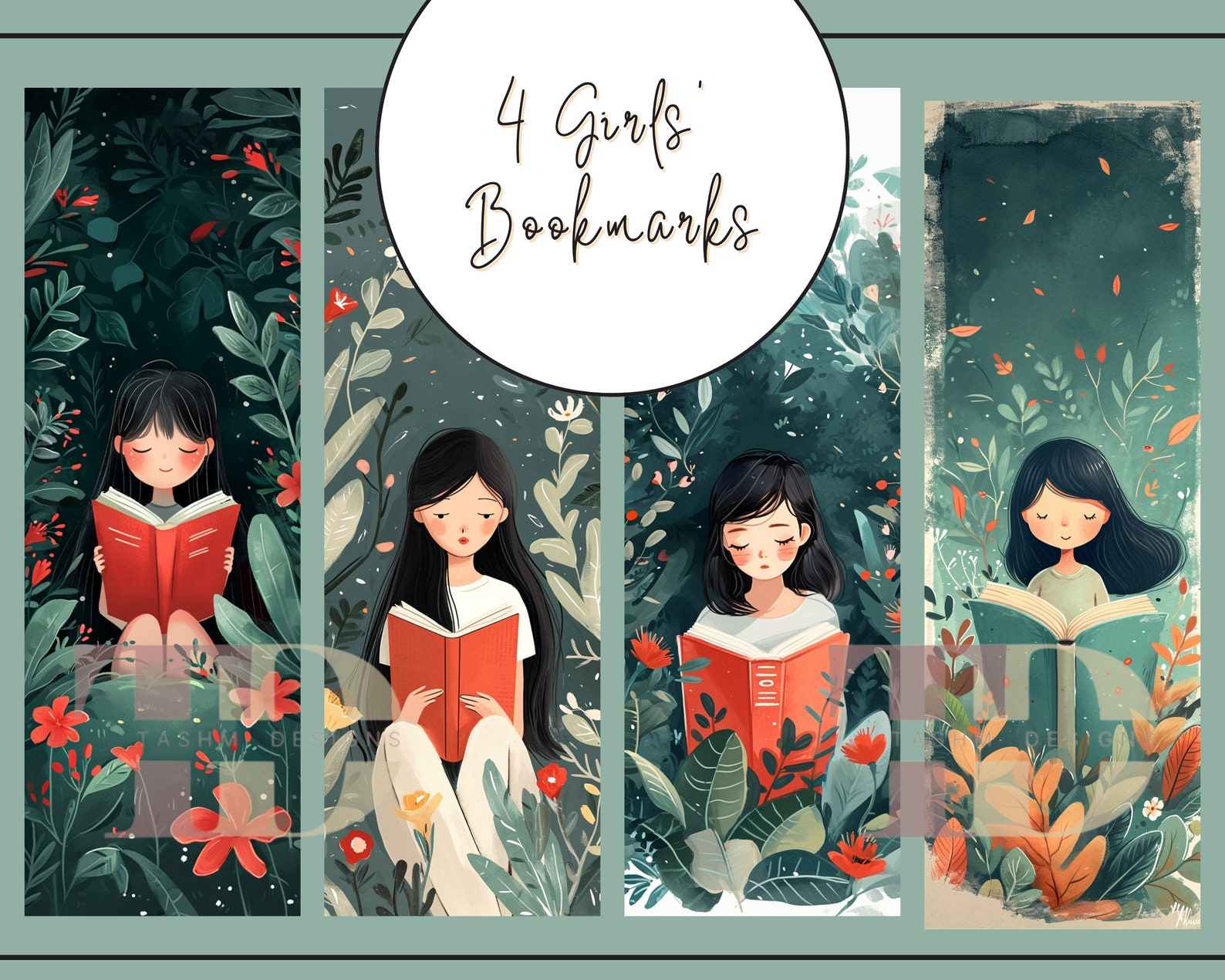 Printable Girls' Bookmarks Instant Download, Printable Bookmarks Set of ...