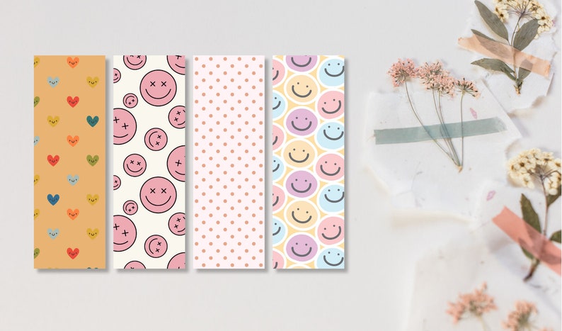 Printable Retro Smiley Bookmarks Template, Printable Bookmarks Set of 8 ...