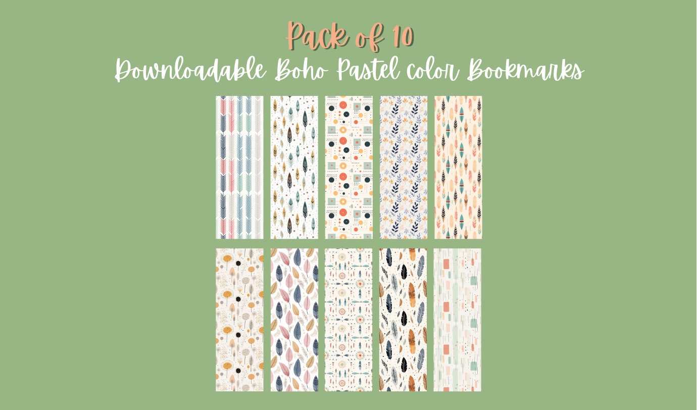 Printable Boho Pastel Color Bookmarks Template, Printable Bookmarks Set ...
