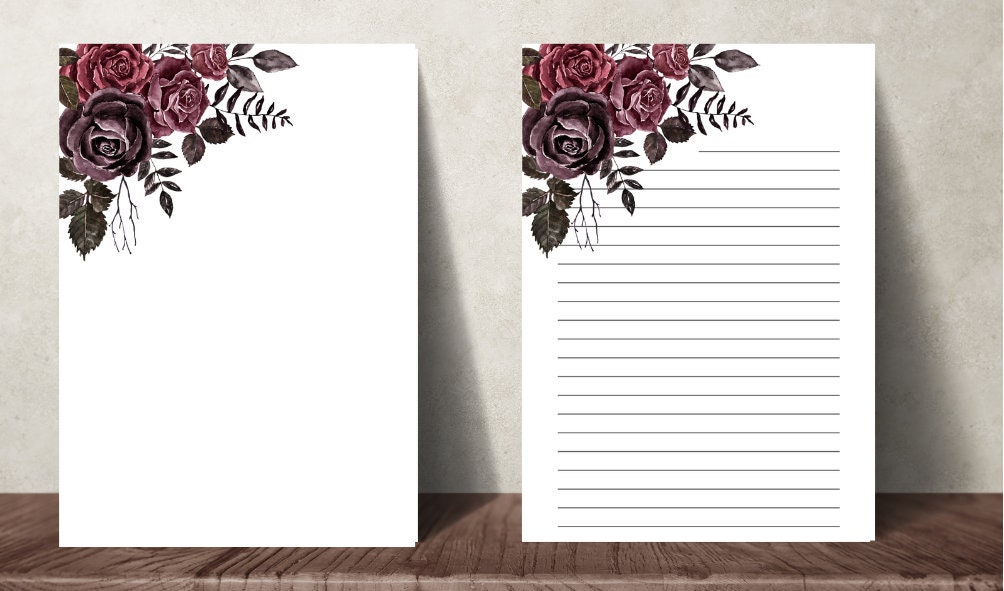 Printable Writing Paper With and Without Lines, Floral Diary Paper ...