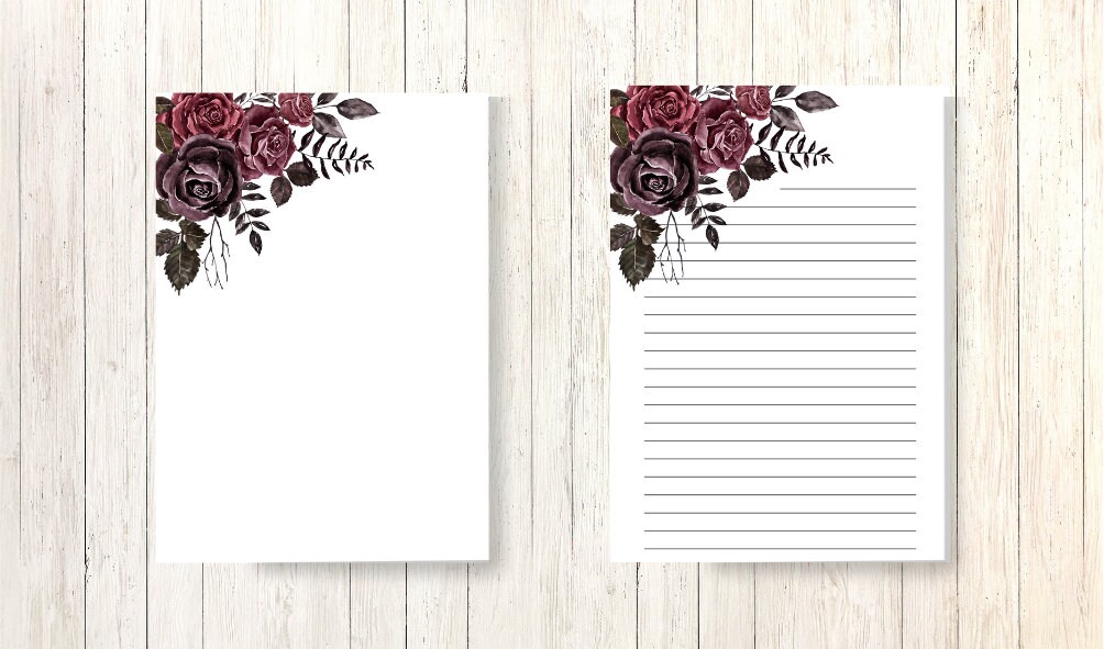 Printable Writing Paper With and Without Lines, Floral Diary Paper ...