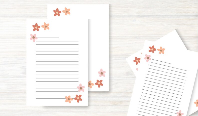 Cute Flowers Printable Writing Paper With and Without Lines, Dairy ...