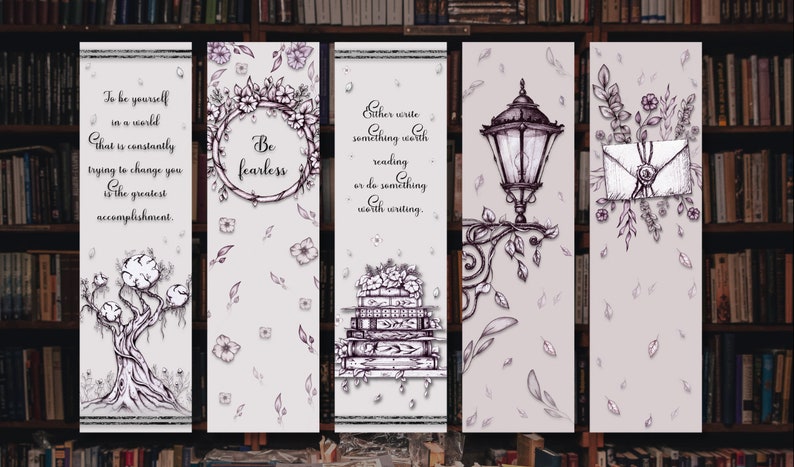 Printable Vintage Bookmarks Template, Printable Bookmarks Set of 5 ...