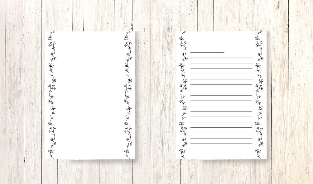Floral Printable and Digital Writing Paper With and Without Lines ...