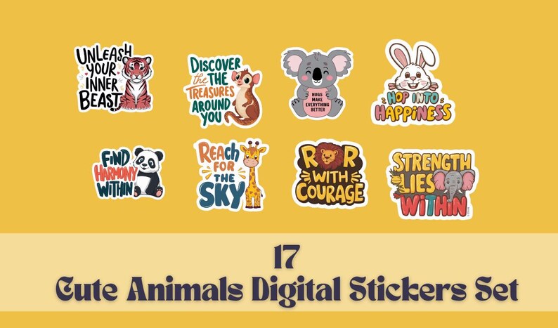 17 Cute Animals Digital Stickers for Goodnotes on Ipad, Digital Print ...