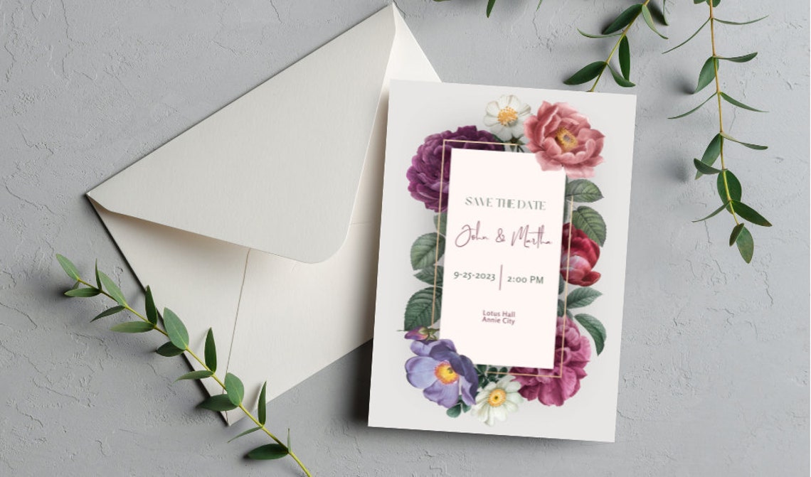 Editable Wedding Invitation Card Canva Design Template, Wedding Card ...
