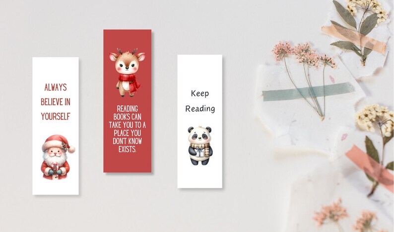 Printable Christmas Bookmarks Template, Printable Bookmarks Set of 6 ...