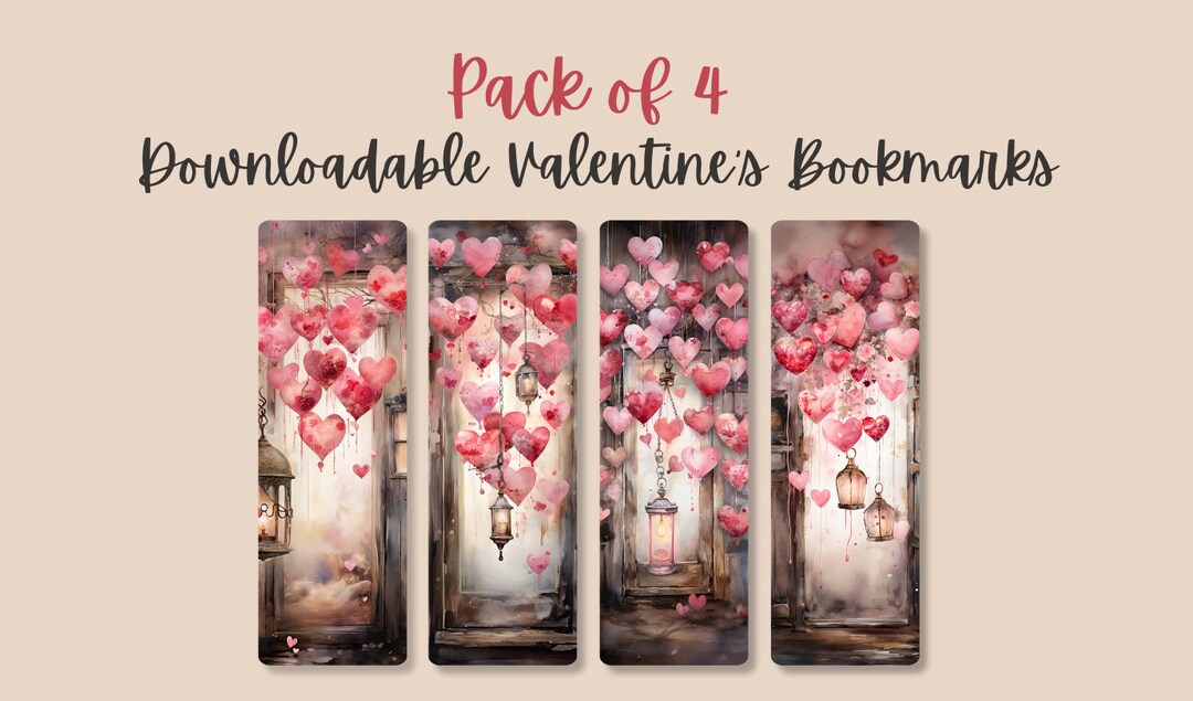 Printable Valentine's Bookmarks Template, Printable Bookmarks Set of 4 ...