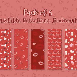 Printable Valentine's Bookmarks Template, Printable Bookmarks Set of 5 ...