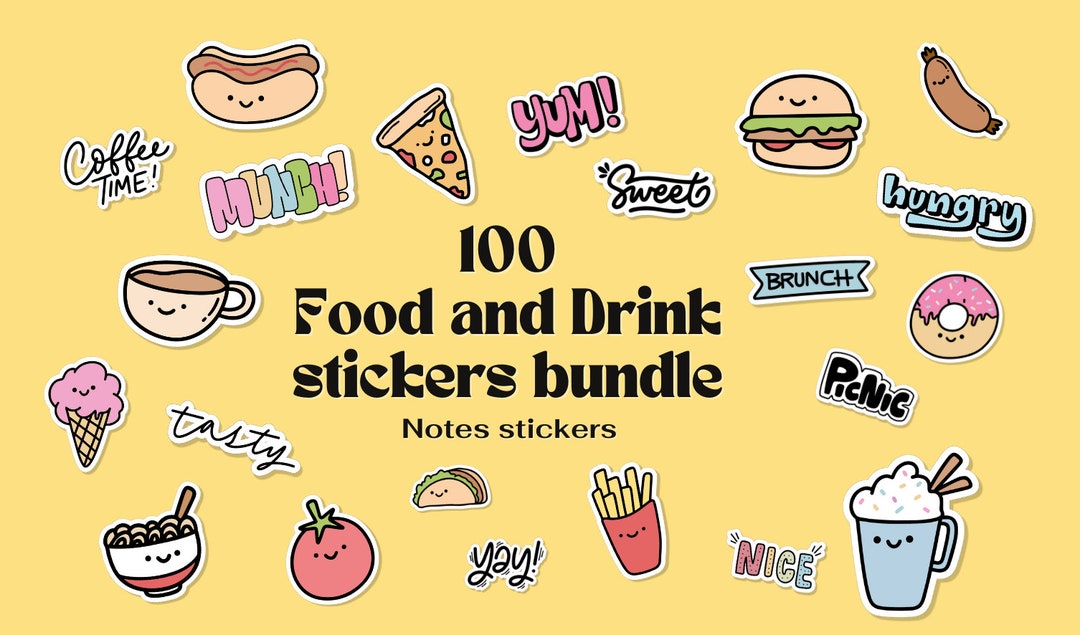 100 Food and Drinks Digital Stickers Bundle INSTANT DOWNLOAD, Printable ...