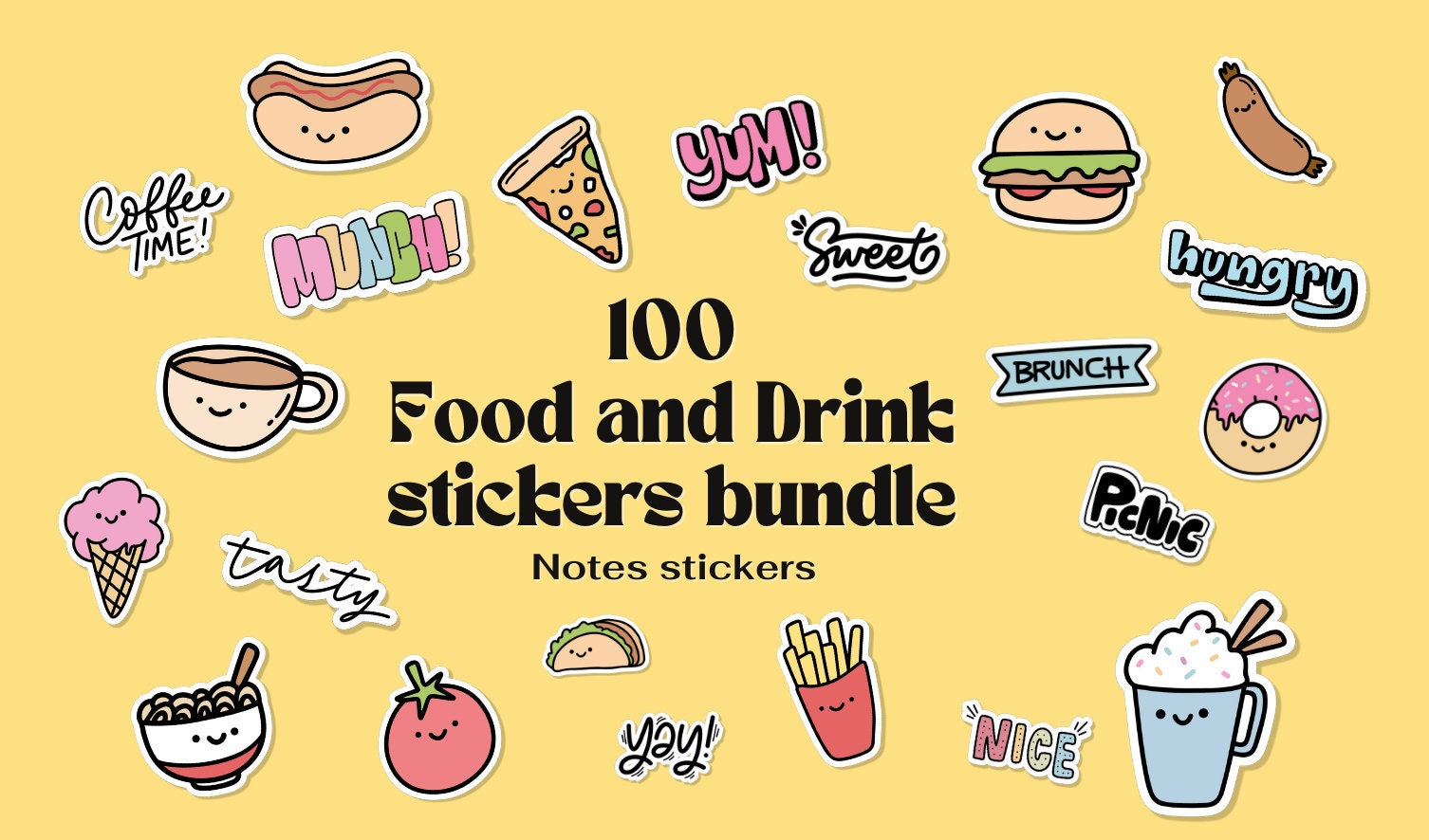 100 Food and Drinks Digital Stickers Bundle INSTANT DOWNLOAD, Printable ...