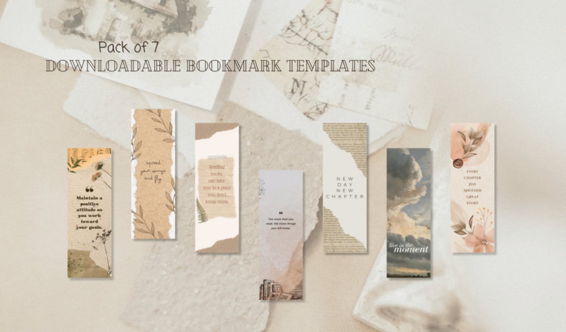 Printable Bookmarks Template, Printable Bookmarks Set of 7, Bookmarks ...