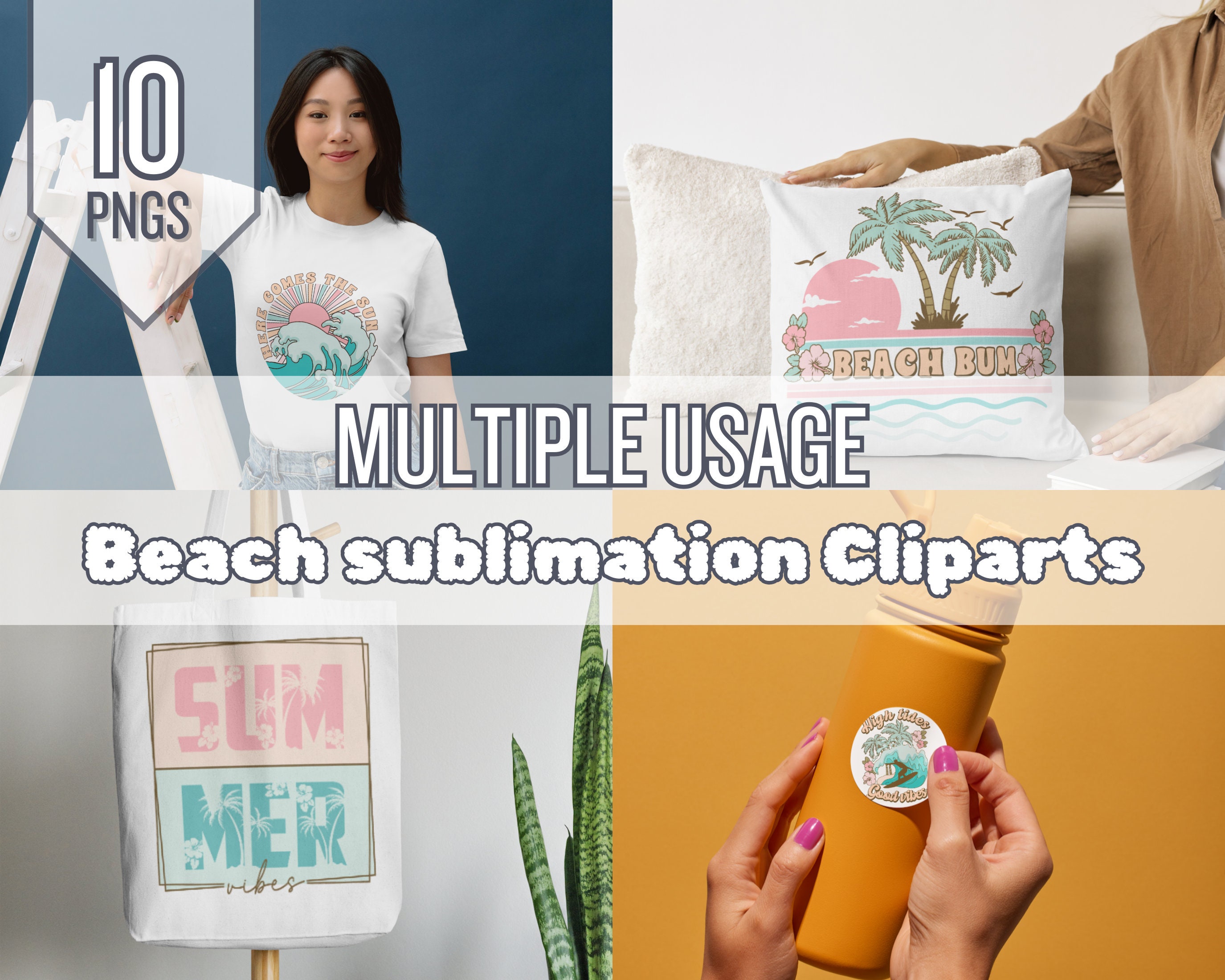 10 Printable Beach Sublimation Bundle Cliparts, Multiple Usage Digital ...