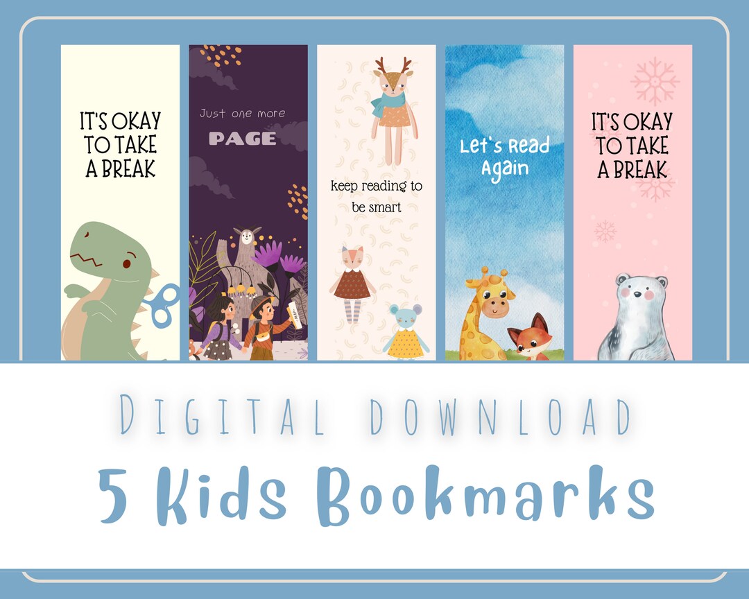 Printable Cartoon Children Watercolor Bookmarks Instant Download ...